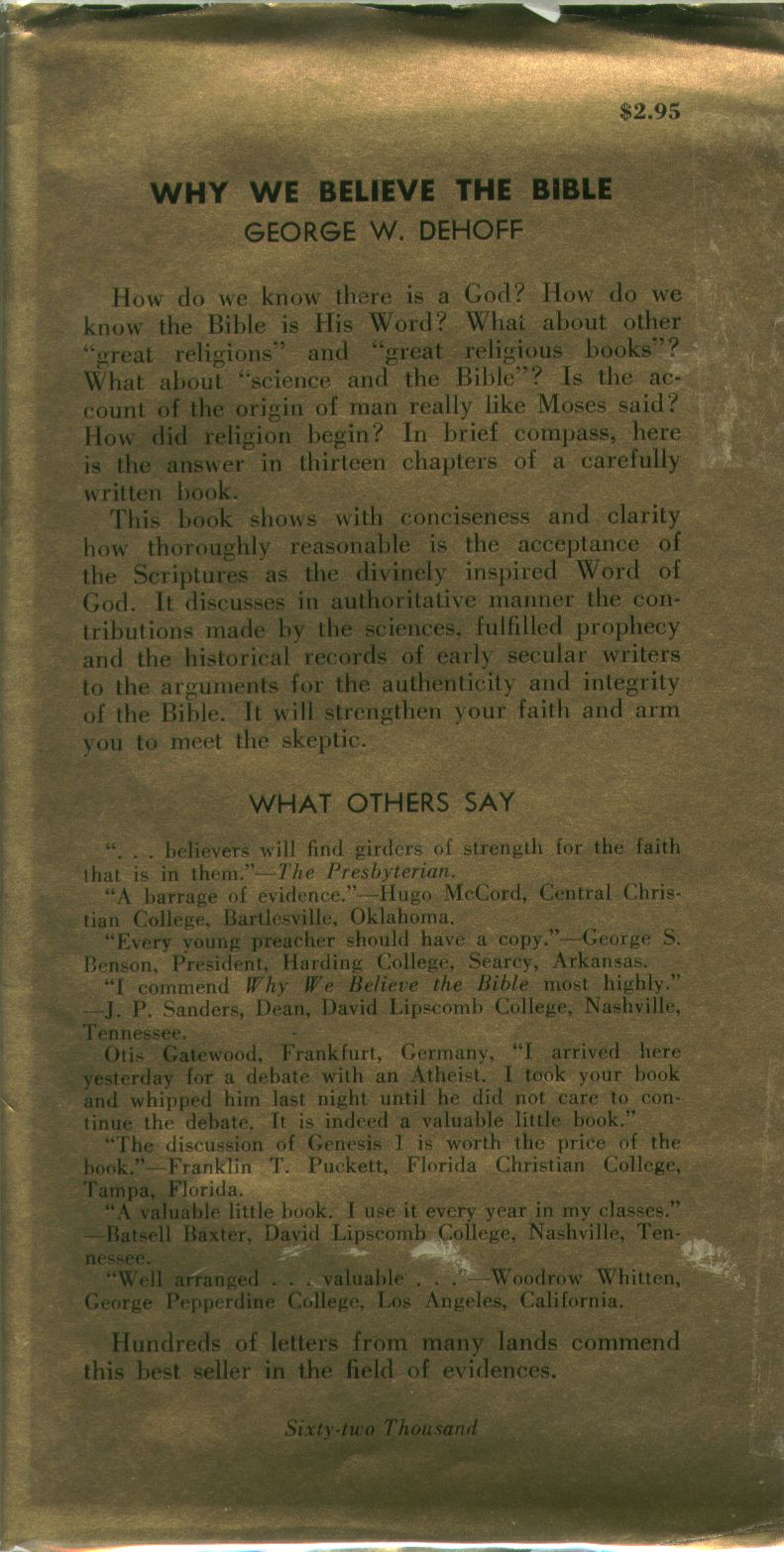 Why We Believe the Bible by George Washington DeHoff